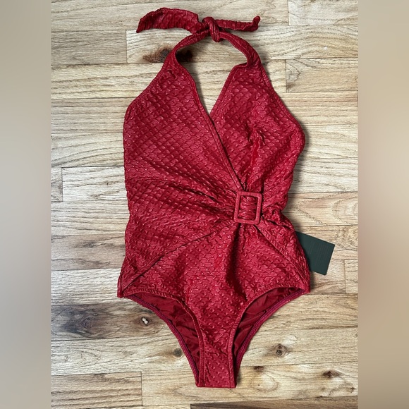 AGUA DE COCO | Swim | Gua De Coco Red Textured Halter Swimsuit One ...